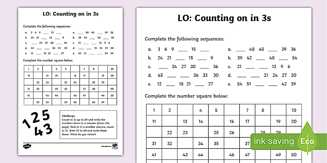 Editable Counting in 3s Worksheet (teacher made) - Twinkl