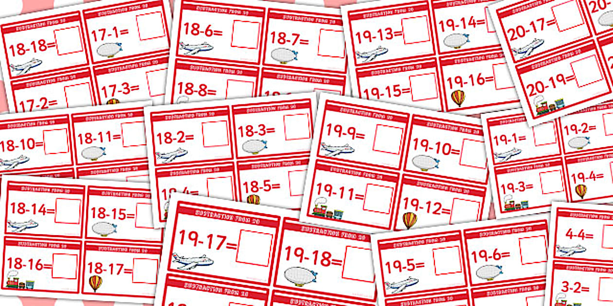 Subtraction to 20 Sum Cards (teacher made) - Twinkl