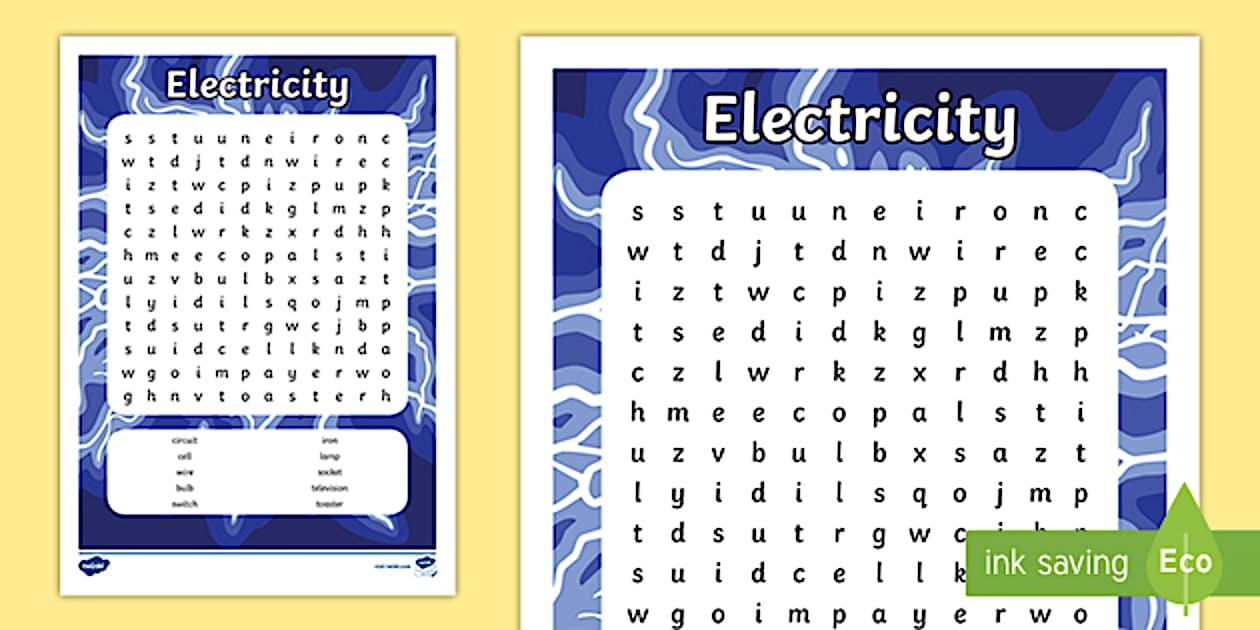 Electricity Word Search - KS1 (teacher made) - Twinkl
