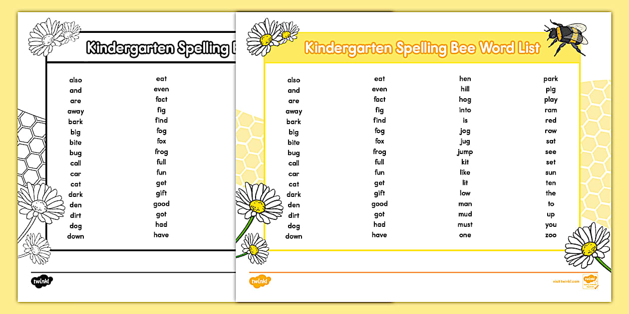 Kindergarten Spelling Bee Word List | Twinkl USA - Twinkl