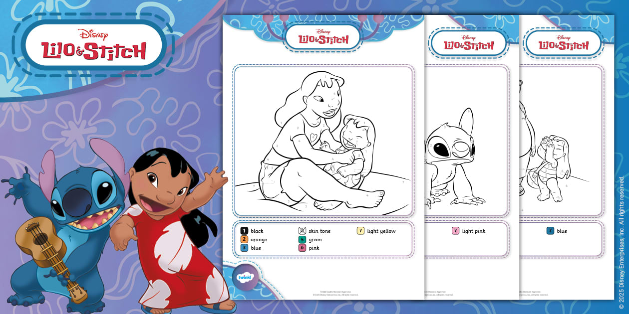 👉 Lilo & Stitch Colour by Number | Disney Activities | Twinkl