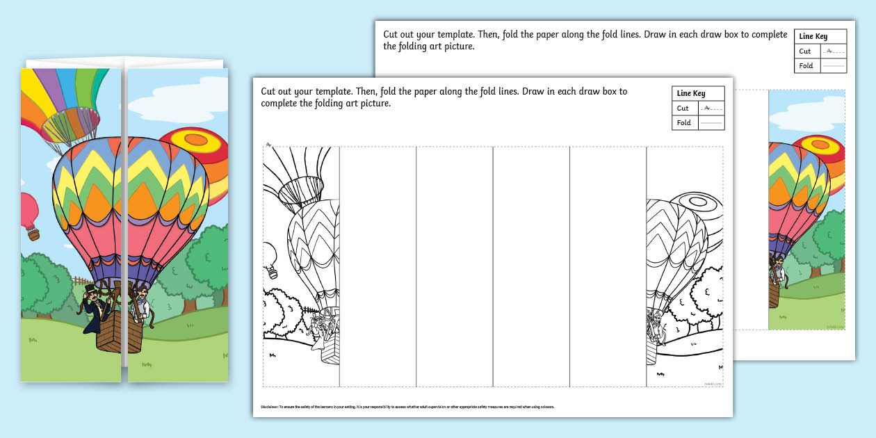 Hot Air Balloon Folding Art Template (teacher made) - Twinkl