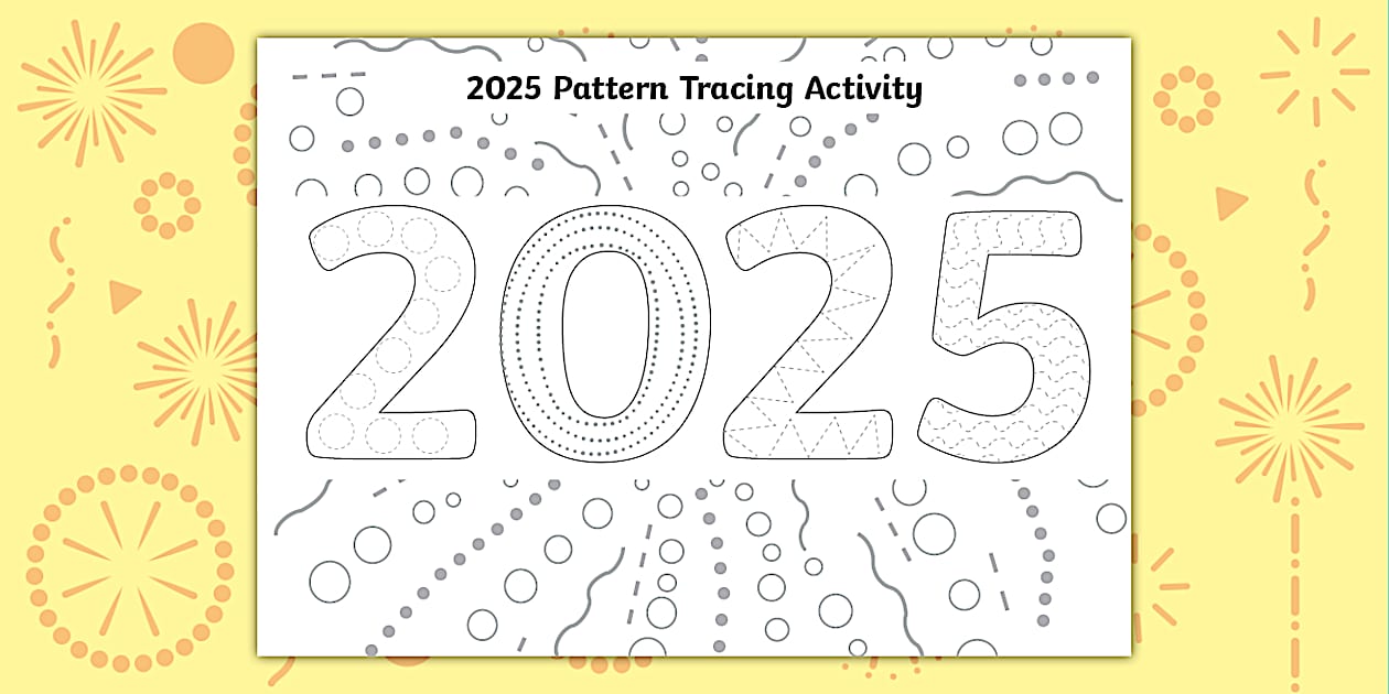 New Year 2025 Pattern Tracing Activity (Teacher-Made)