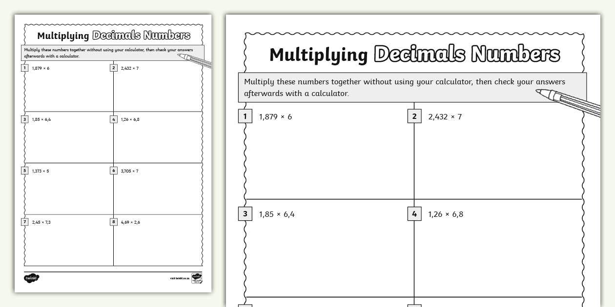 Multiplying Decimal Numbers Activity Sheet (teacher made)
