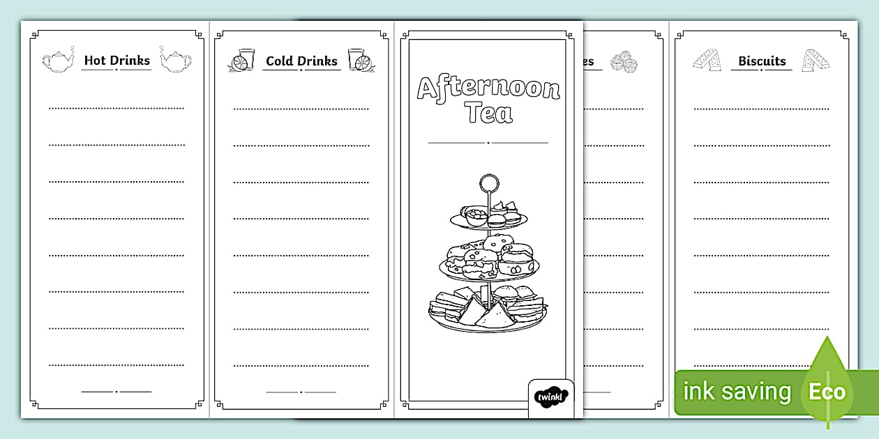 Afternoon Tea Leaflet Menu Template - Twinkl