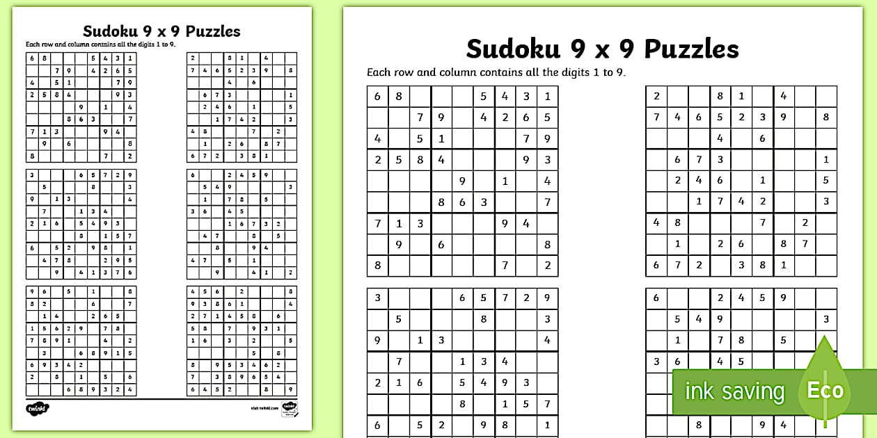 Printable Sudoku Worksheets - 9 x 9 Sudoku Worksheet