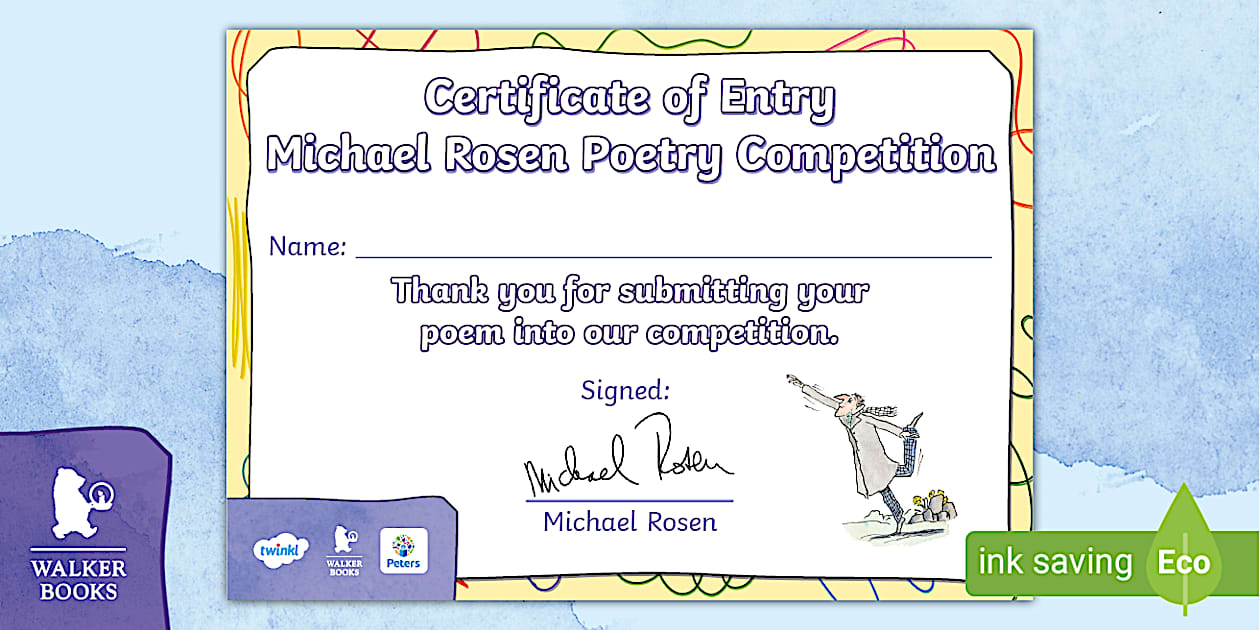 FREE! - Michael Rosen Poetry Competition: Certificate - Twinkl