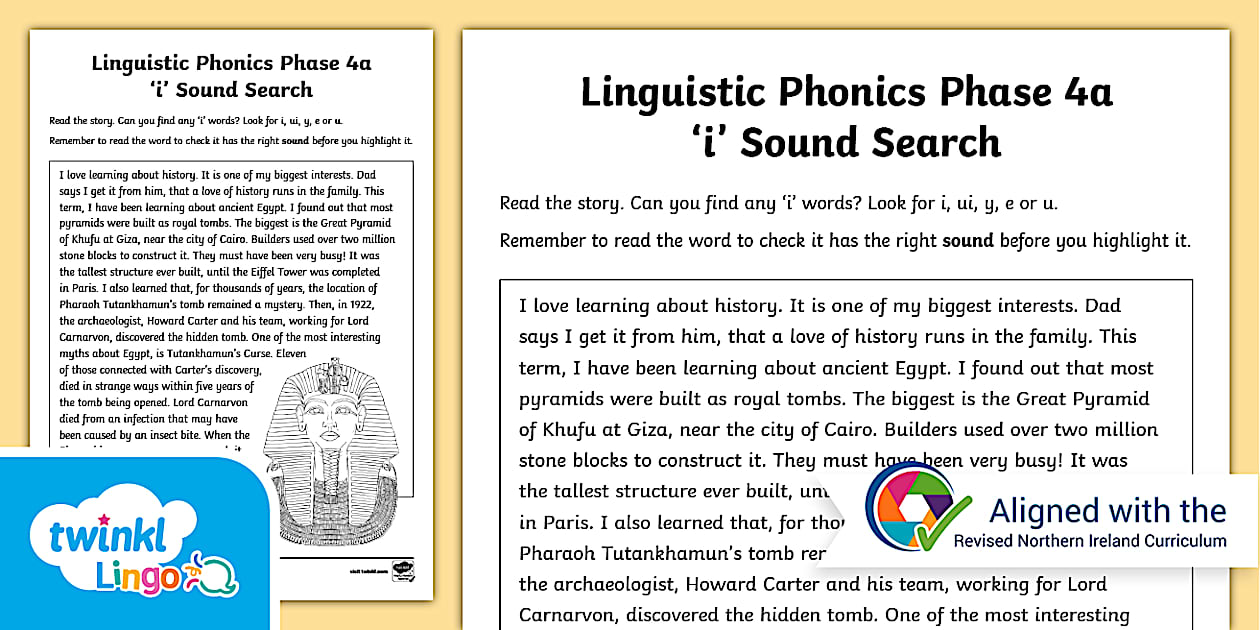 Northern Ireland Linguistic Phonics Stage 5 and 6, Phase 4a, 'i' Sound Text