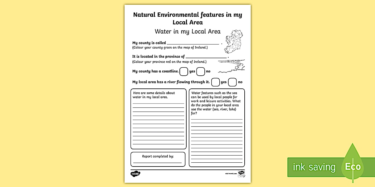 Natural Environmental Features (water) in my Local Area Worksheet