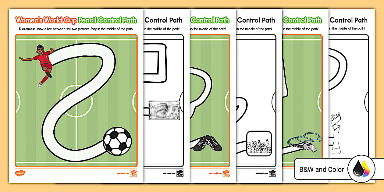 Women's World Cup Pencil Control Path Worksheet