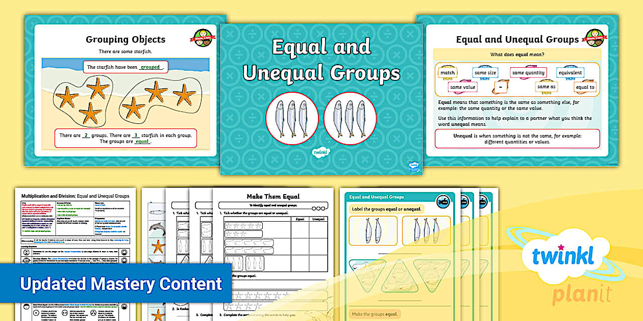 👉 Y2 Equal and Unequal Groups Multiplication Division PlanIt Maths