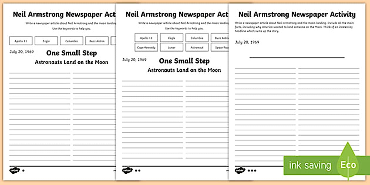 Neil Armstrong Newspaper Writing Worksheet for 3rd-5th Grade