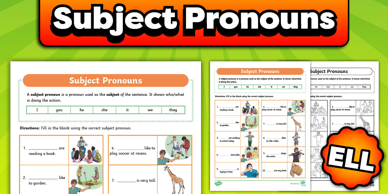 Subject Pronouns Worksheet for ELL