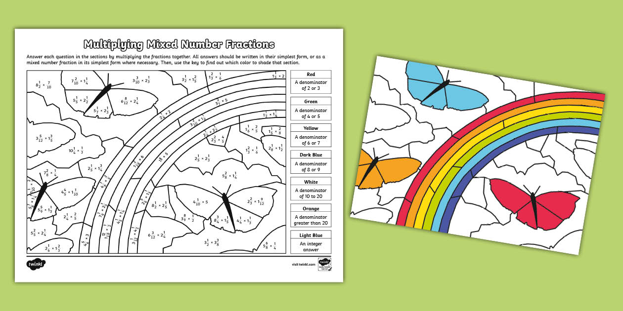 Seventh Grade Color By Number Mixed Number Multiplication