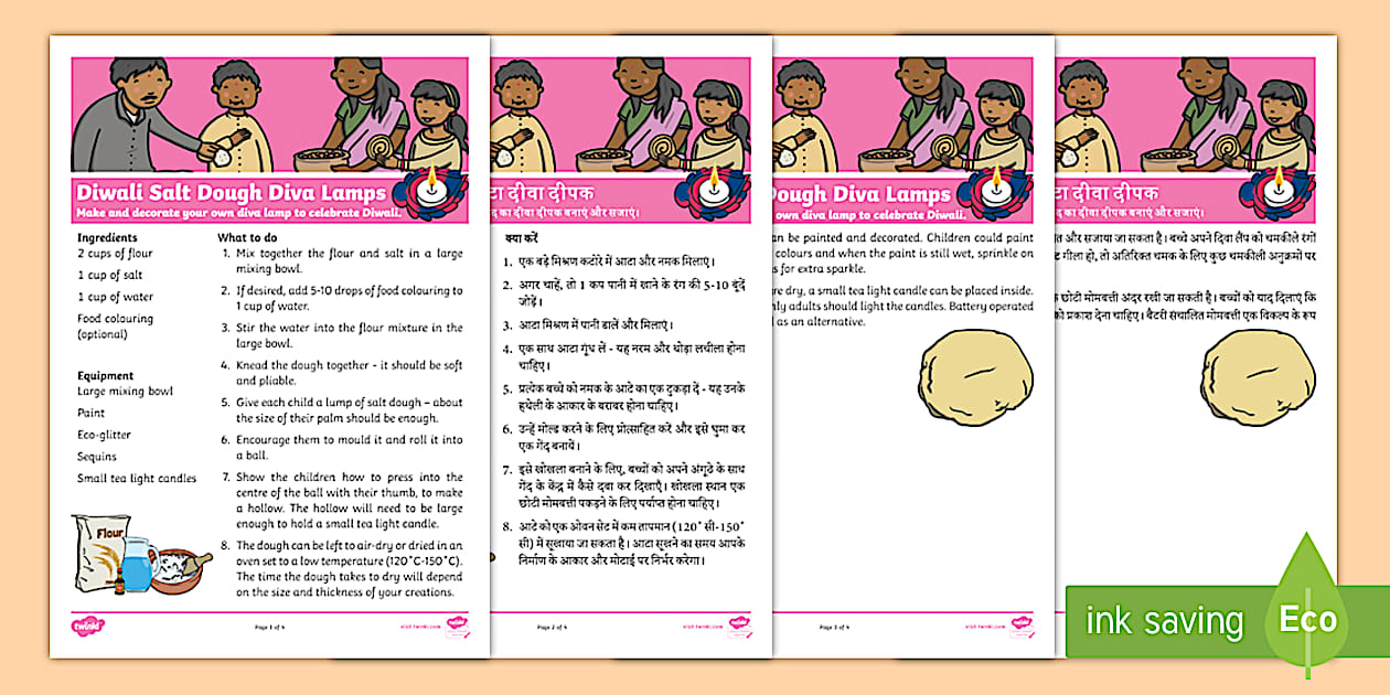 Diwali Salt Dough Diva Lamps Craft Instructions - English / Hindi हिंदी