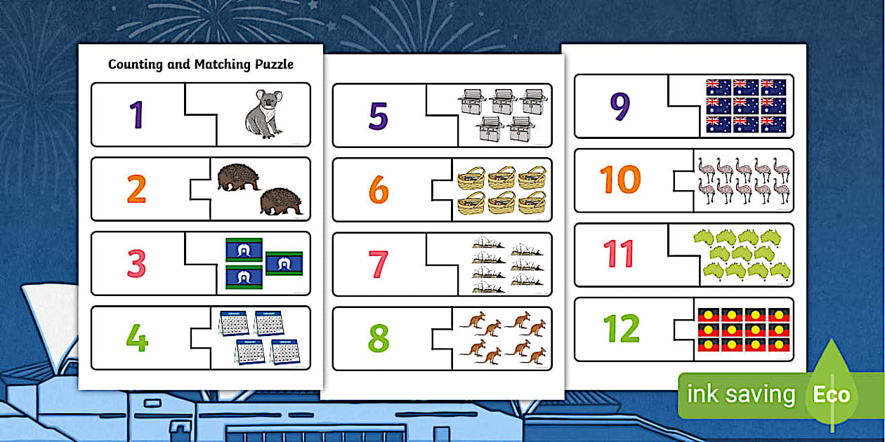 Printable Australia Day counting puzzle | Twinkl resource