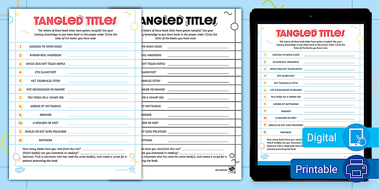 Tangled Titles World Book Day Word Unscramble - Twinkl