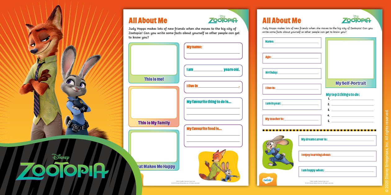 Zootopia: All About Me Worksheets