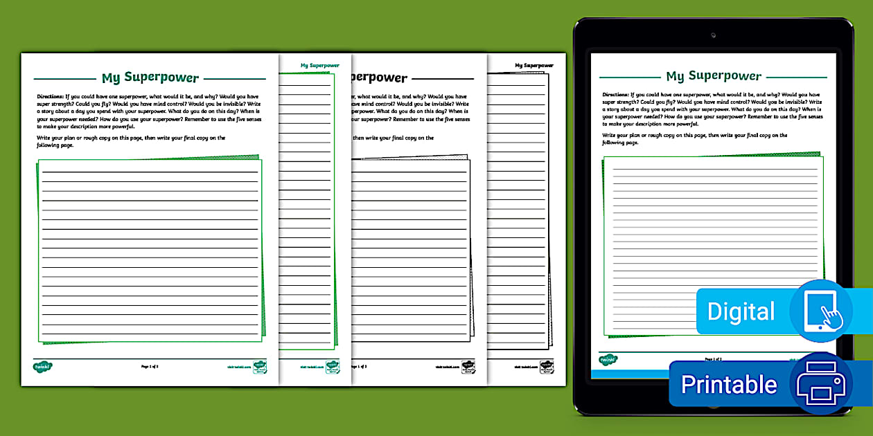 My Superpower Writing Worksheet for 6th-8th Grade