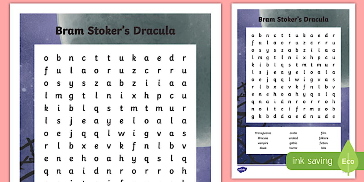 Black and White Bram Stoker's Dracula Word Search - Twinkl