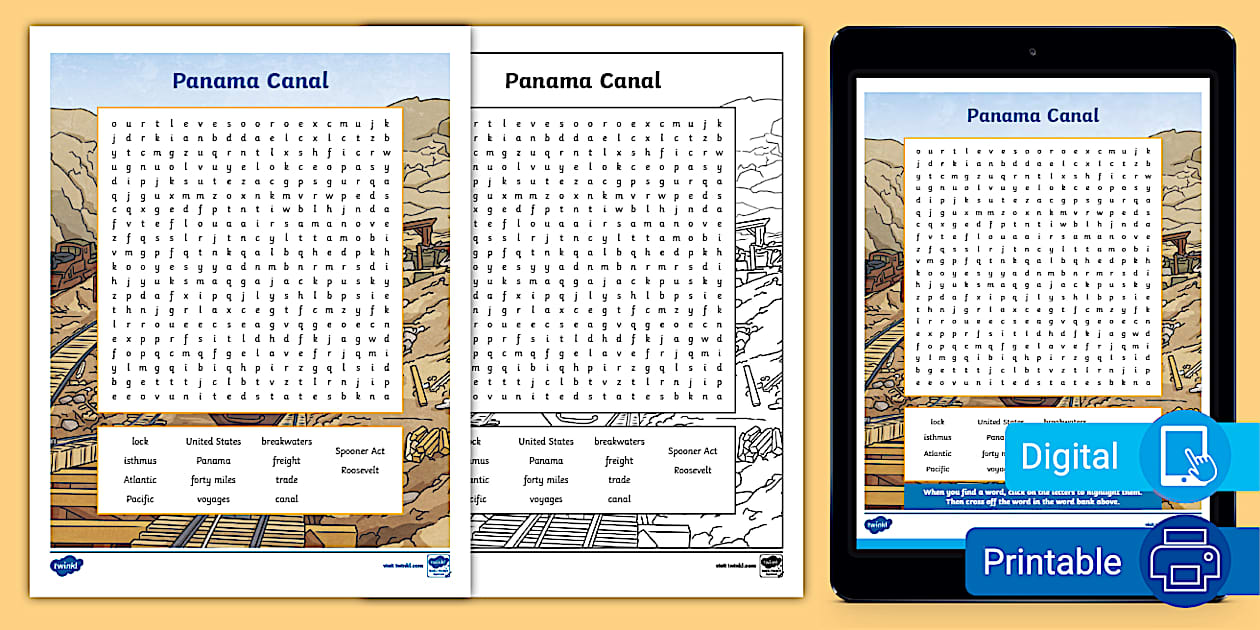 Panama Canal Word Search for 3rd-5th Grade - Twinkl
