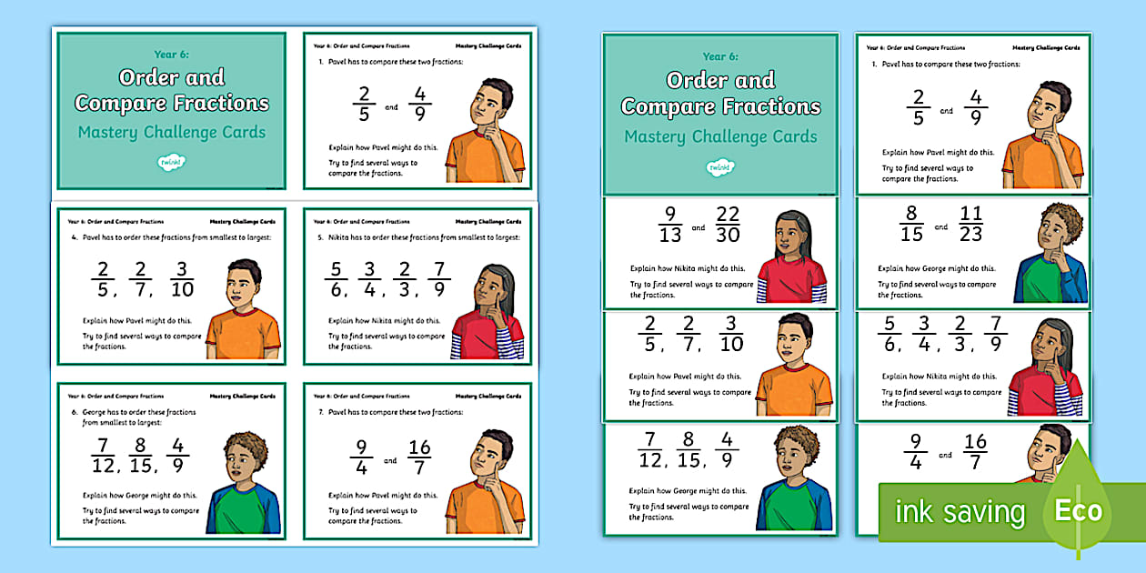 Year 6 Order And Compare Fractions Maths Mastery Challenge Cards