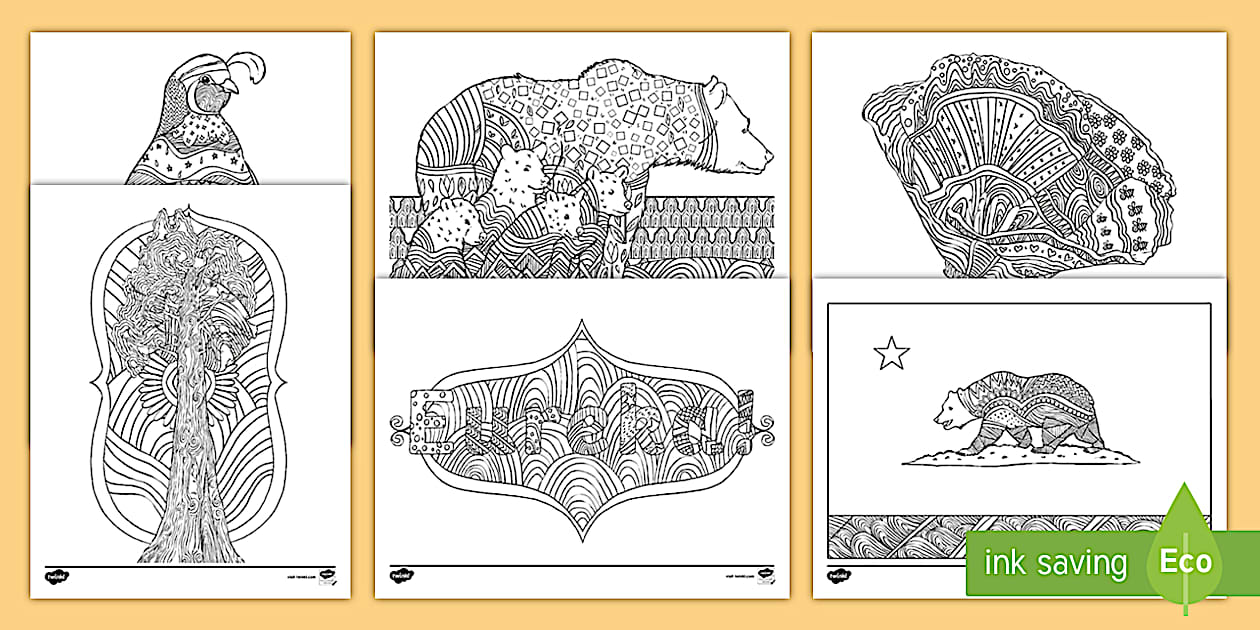 California State Symbols Mindfulness Coloring Sheets