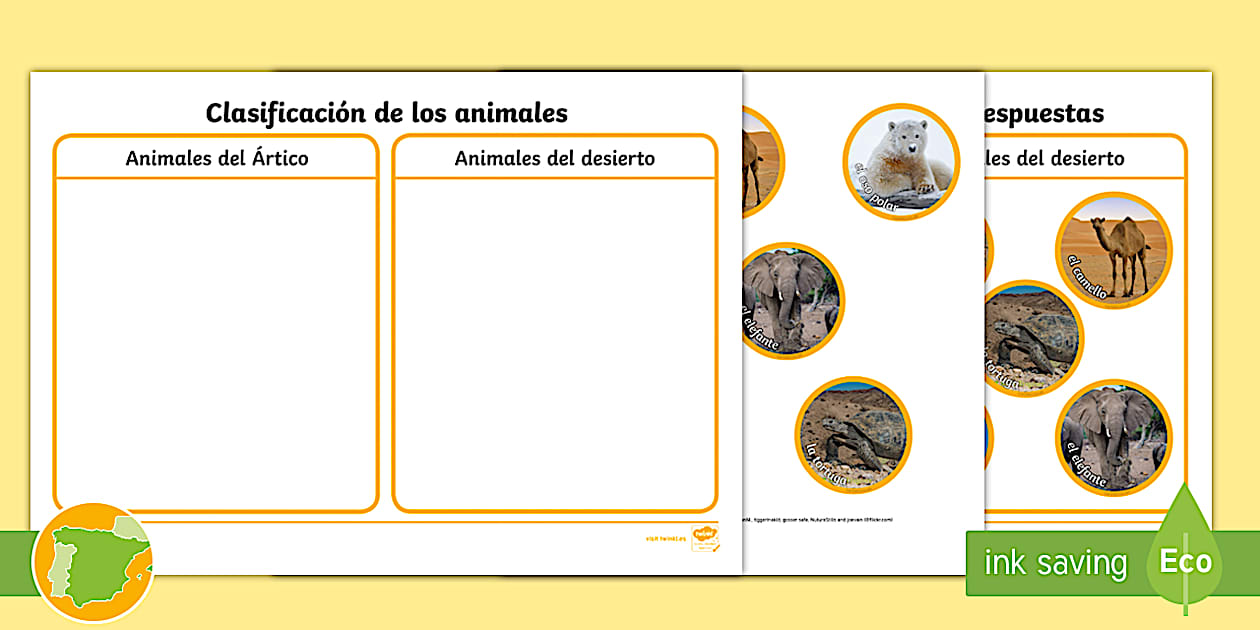 Ficha de actividad: Clasificación de los animales del Ártico y el desierto