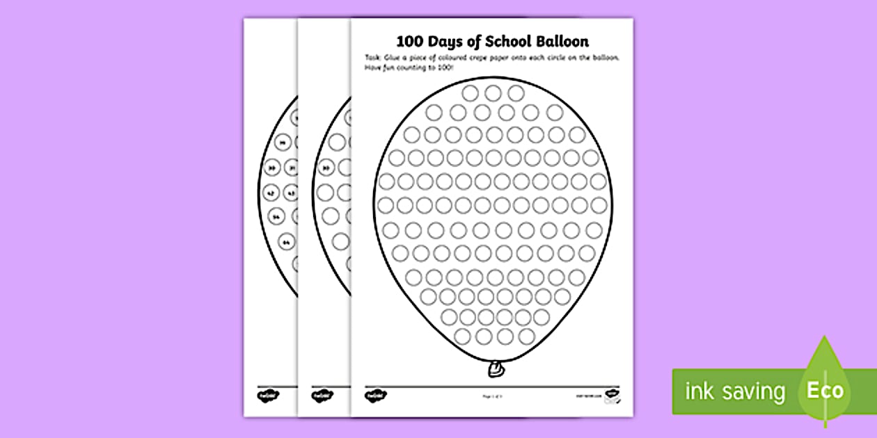 TAS 100 Days of School Balloon Cut and Stick Differentiated Activity