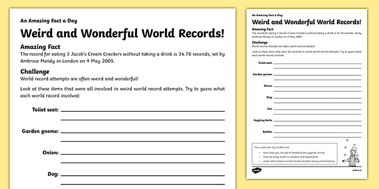 Editable Weird and Wonderful World Records Worksheet
