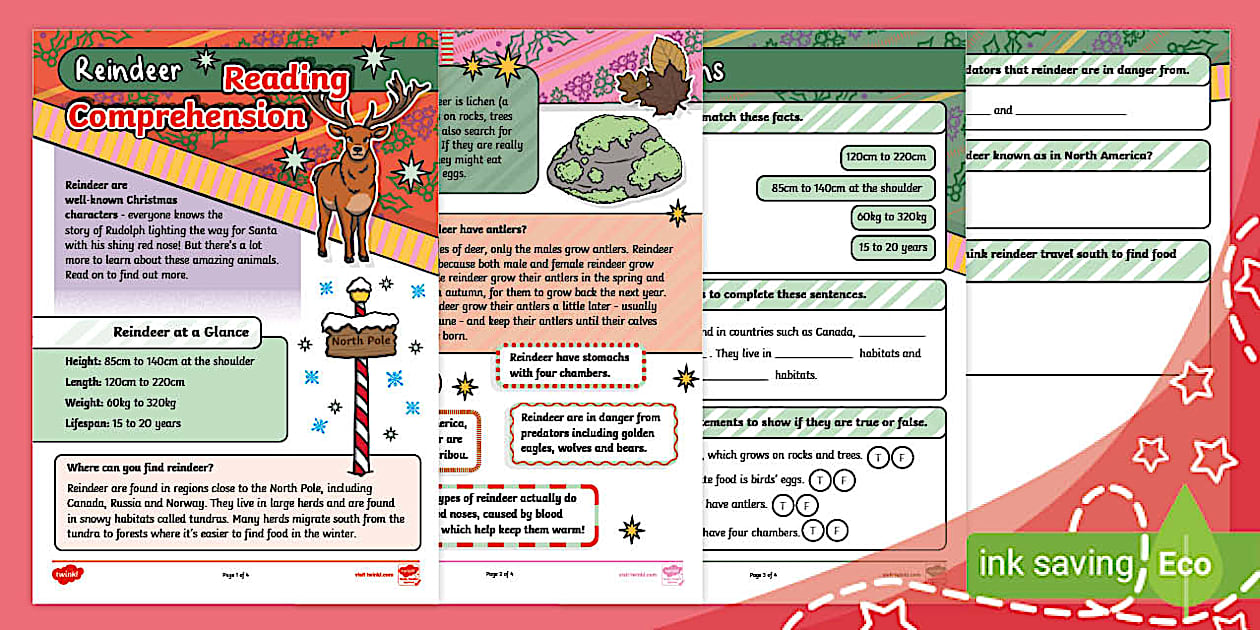 Reindeer-Themed Reading Comprehension Activity (Ages 5 - 6)