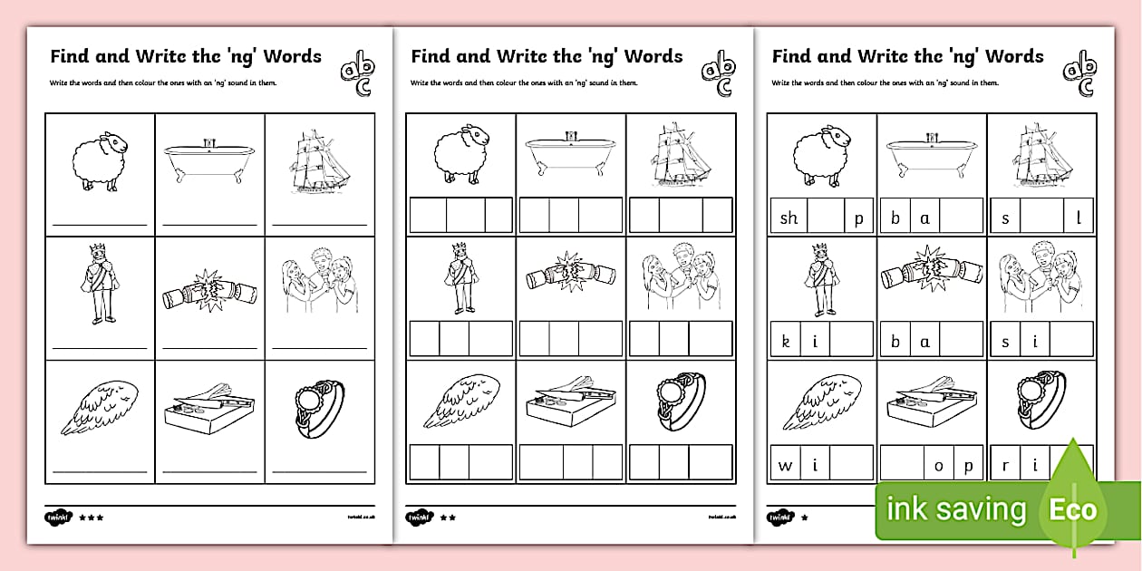 Editable Find and Write the Ng Words Differentiated Worksheet Pack