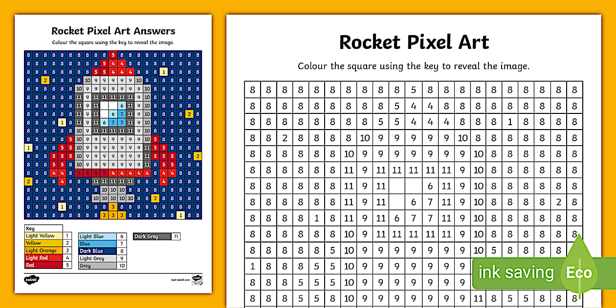 Rocket Pixel Art Template (teacher made) - Twinkl