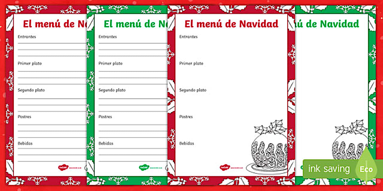 Christmas Menu Template Worksheet / Worksheet Spanish