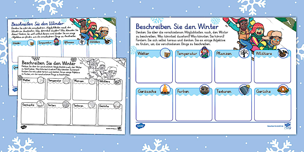 Winter - Arbeitsblatt Adjektive (teacher made) - Twinkl