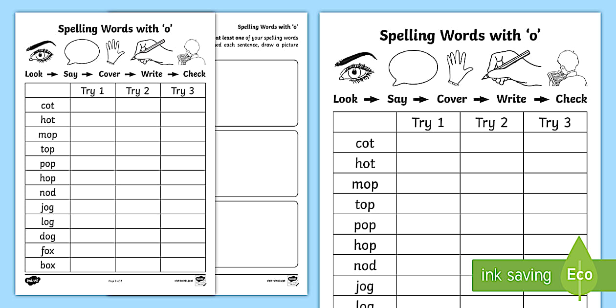 'o' Spelling List Worksheets - Twinkl