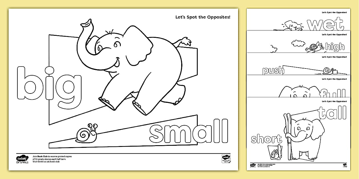 Editable Let's Spot the Opposites! Picture and Word Colouring Pages