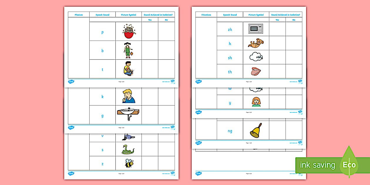 Visual Supports for Speech Sounds Checklist (teacher made)