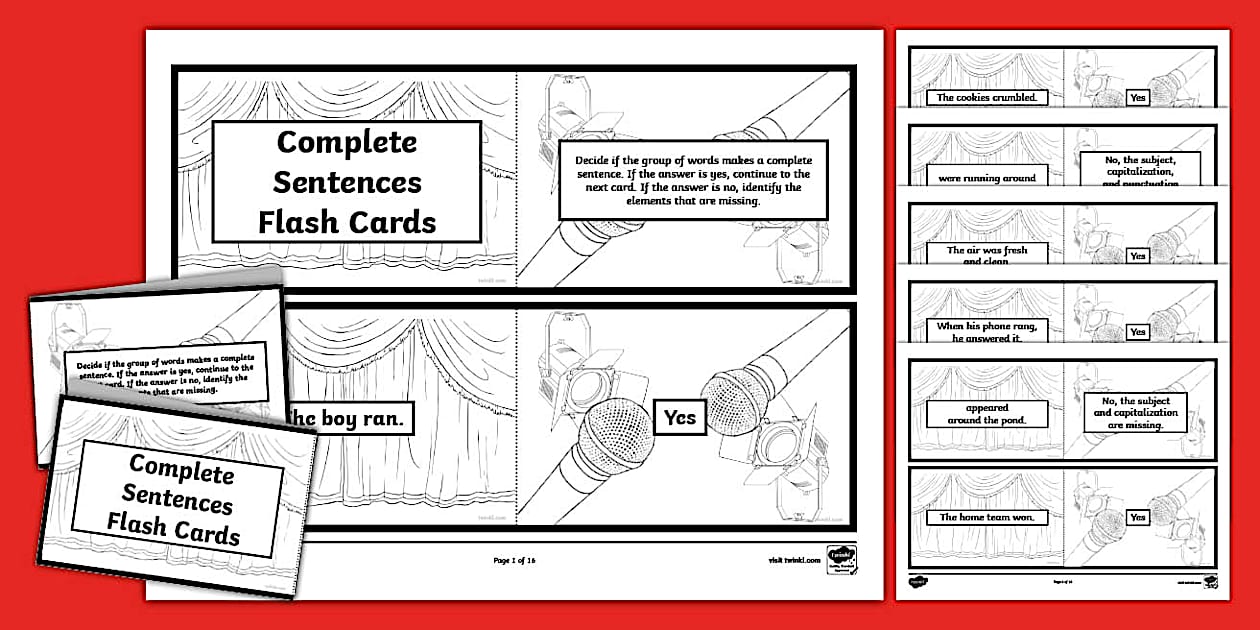Grammar Gurus Complete Sentences Flash Cards