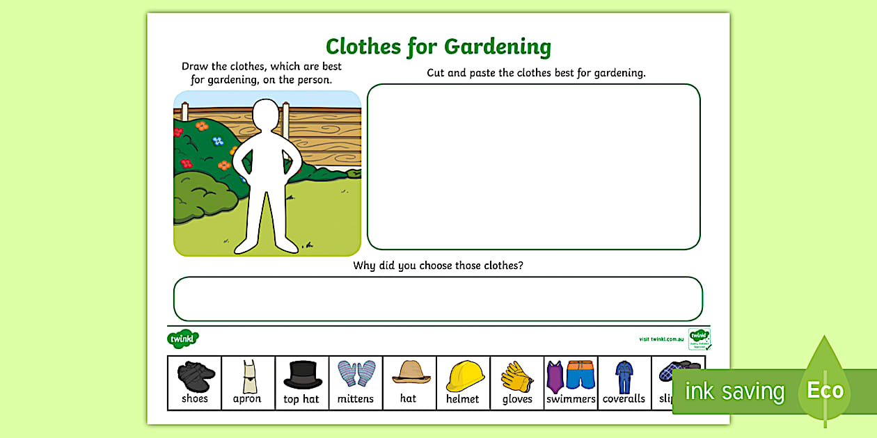 Clothes for Gardening Worksheet (teacher made) - Twinkl