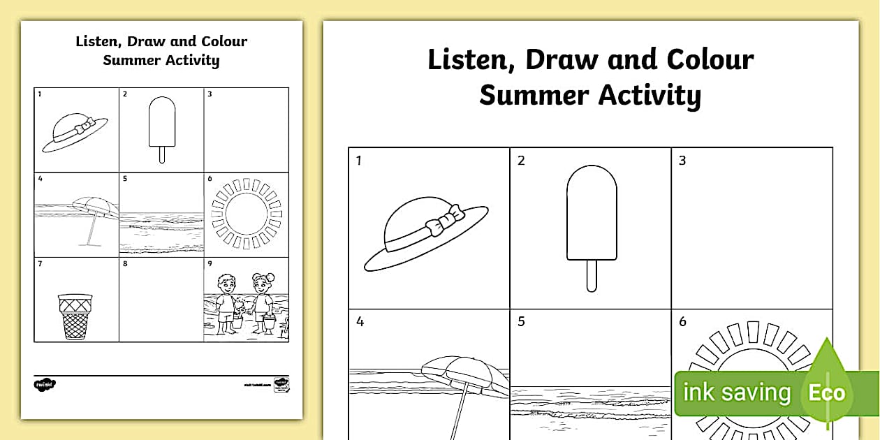 Summer Listen, Draw and Colour Activity | End of Year | CfE