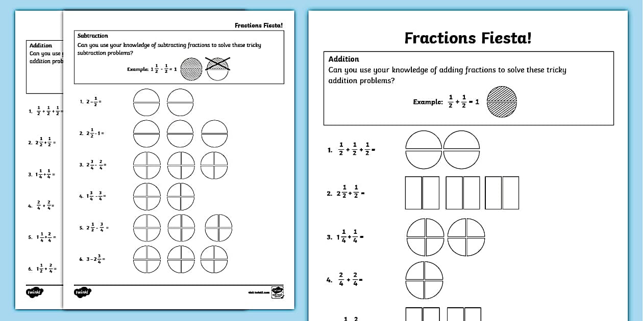 Fractions Fiesta Worksheet (teacher made) - Twinkl