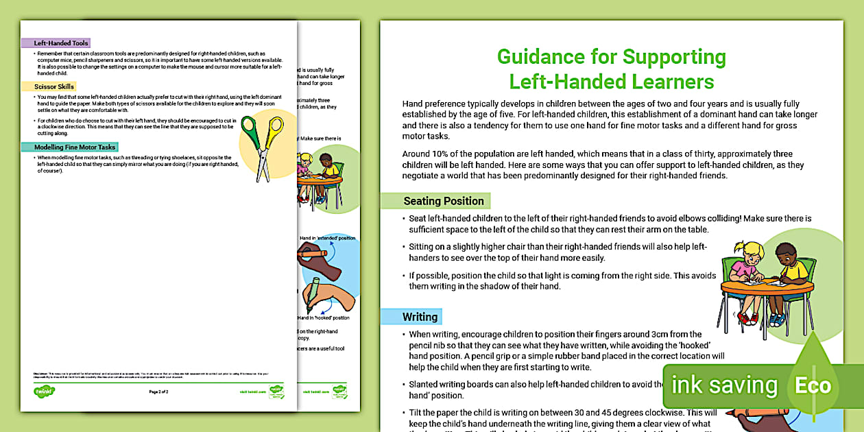Guidance for Supporting Left-Handed Learners | Twinkl