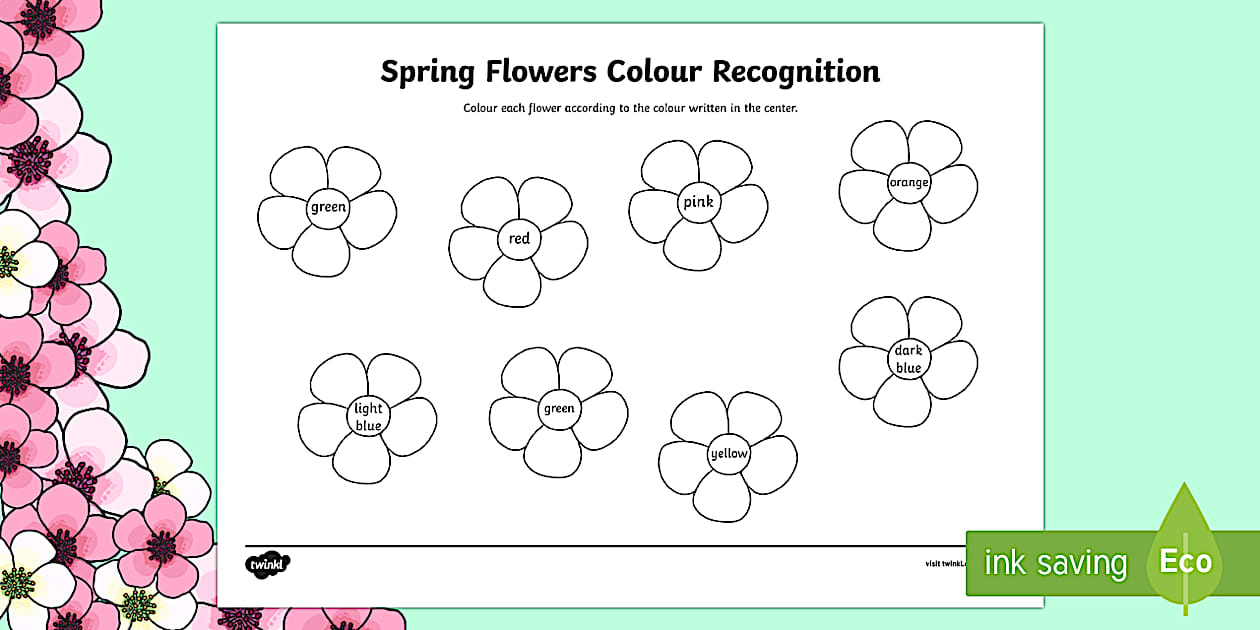 Spring Flowers Colour Recognition Colouring Page - Twinkl