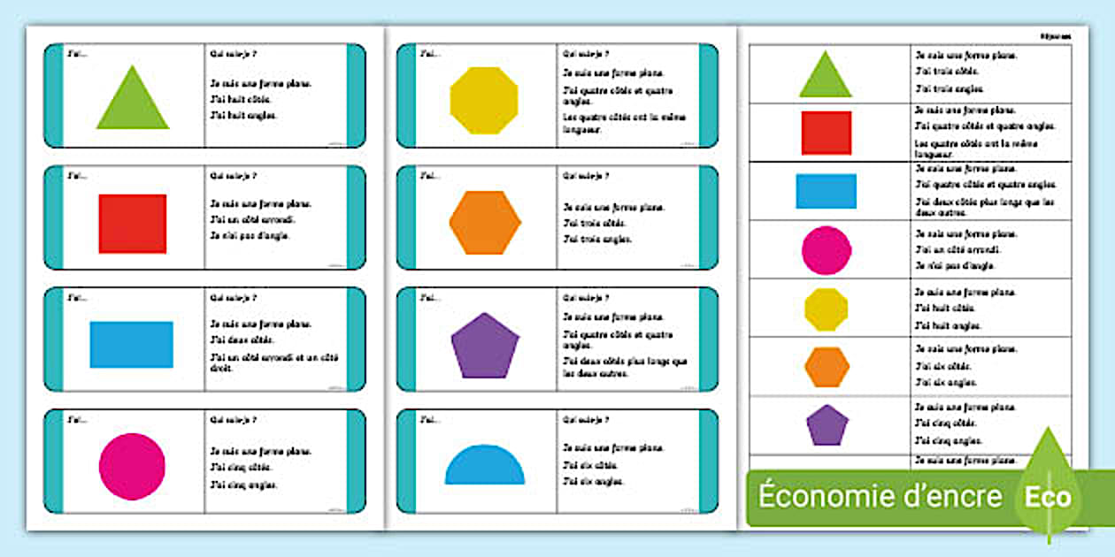 Cartes de devinettes sur les formes planes