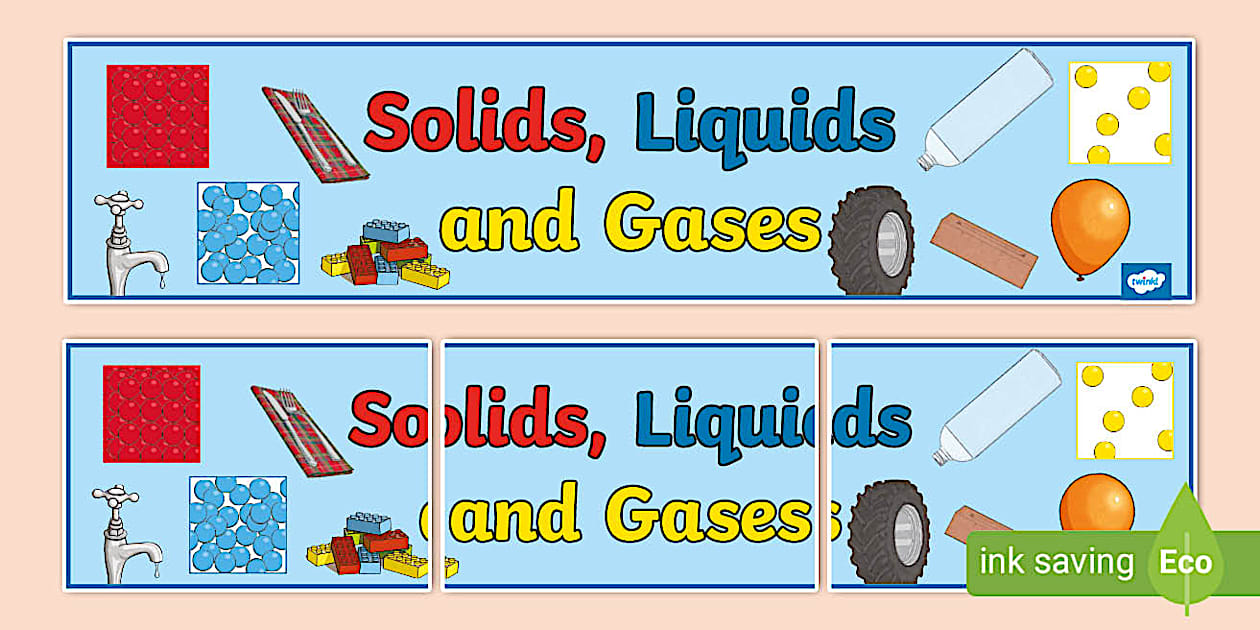 Cursive Solids Liquids and Gases Display Banner - Twinkl