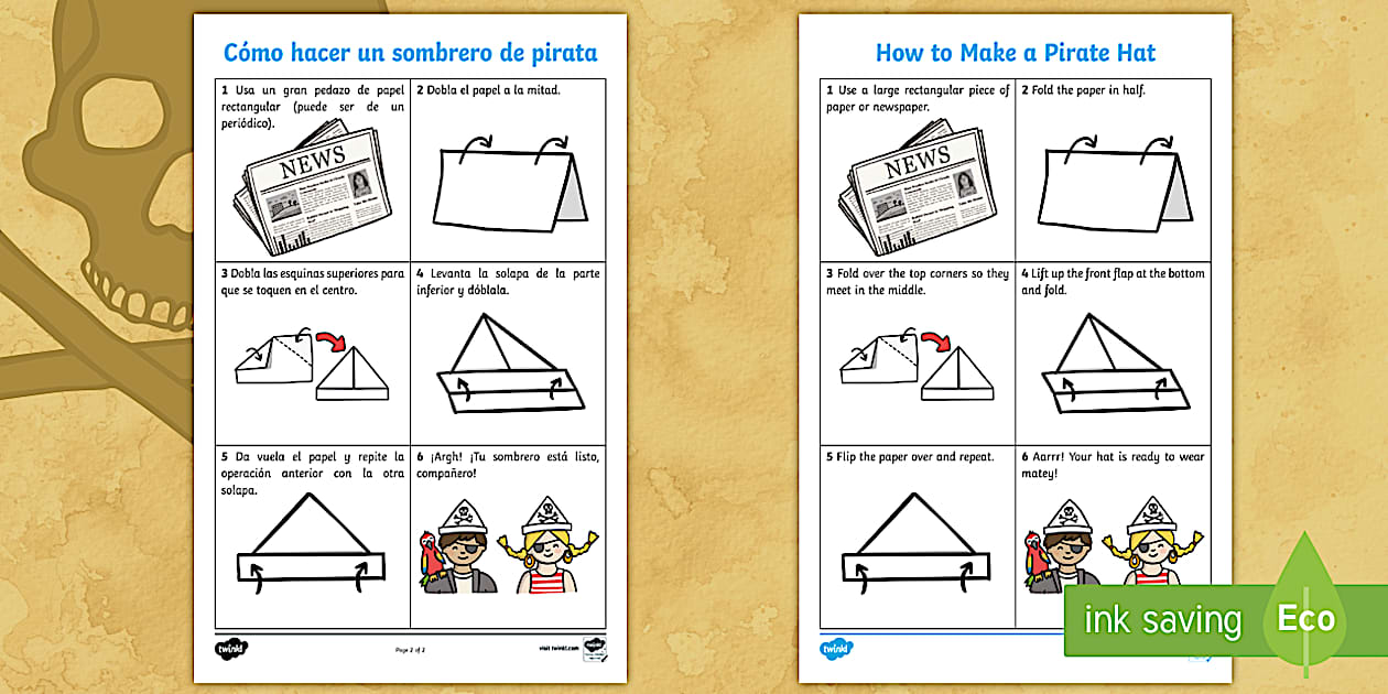 How to Make a Pirate Hat Instruction Worksheet / Worksheet - English ...