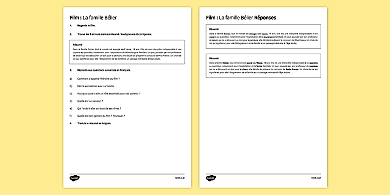 La famille Bélier fiche de lecture cinématographique