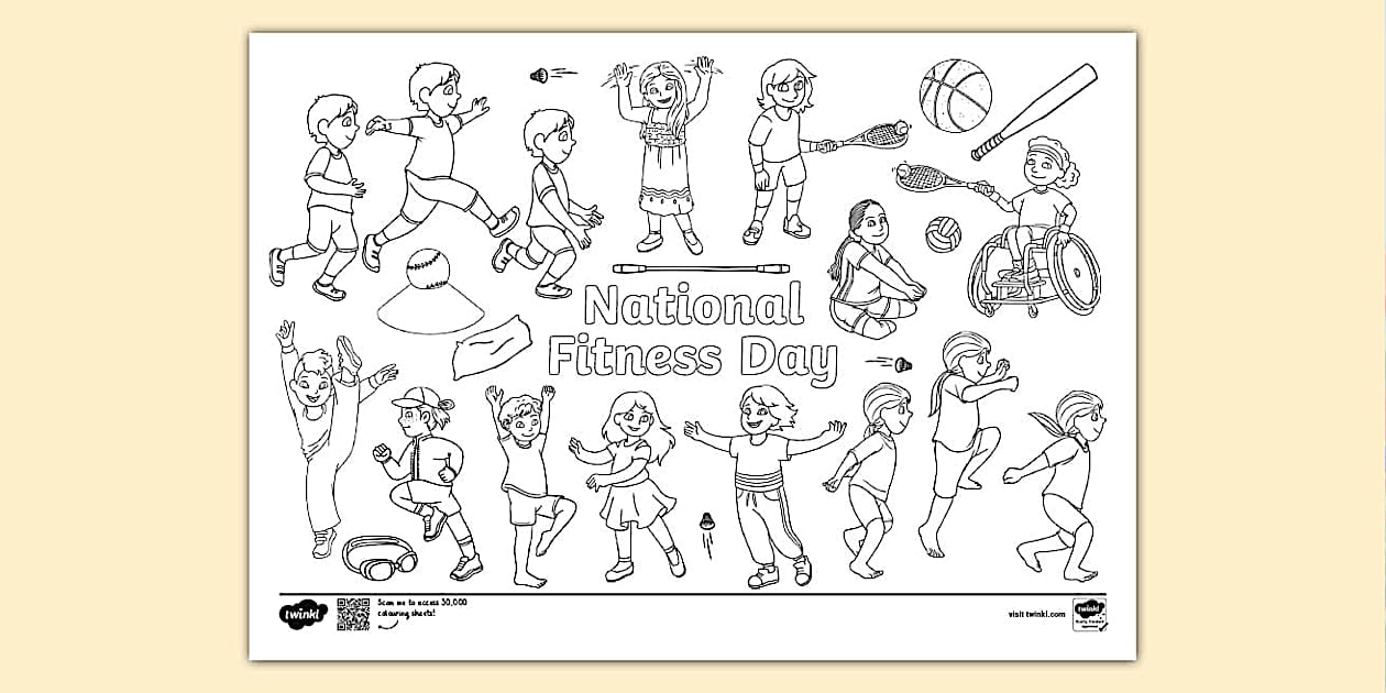 National Fitness Day Colouring Sheet - Twinkl