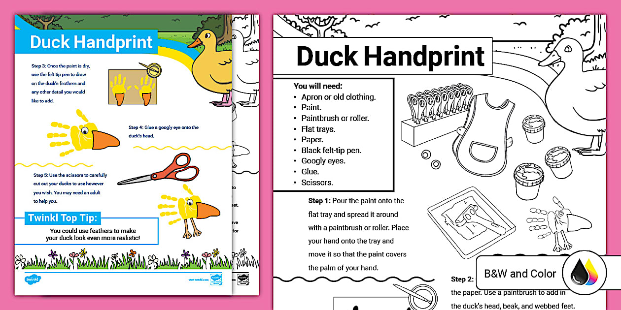 Duck Handprint Worksheet (teacher made) - Twinkl